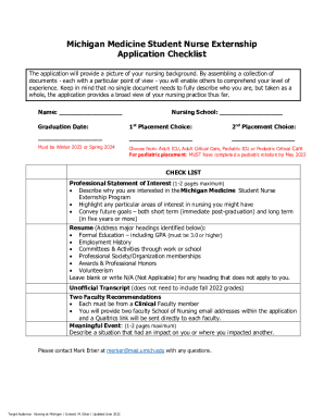 Fillable Online Michigan Medicine Student Nurse Externship Application ...