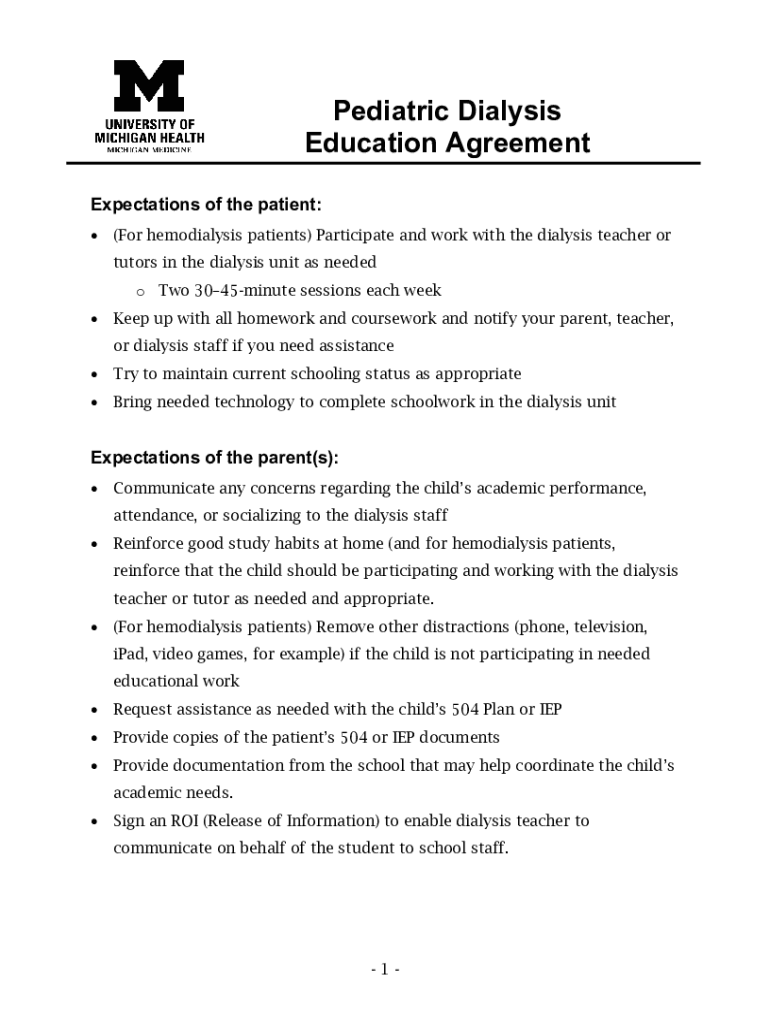 Fillable Online Pediatric Dialysis Education Agreement Fax Email Print ...