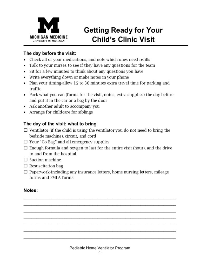 Fillable Online Getting Ready for Your Child's Clinic Visit Fax Email Print - pdfFiller