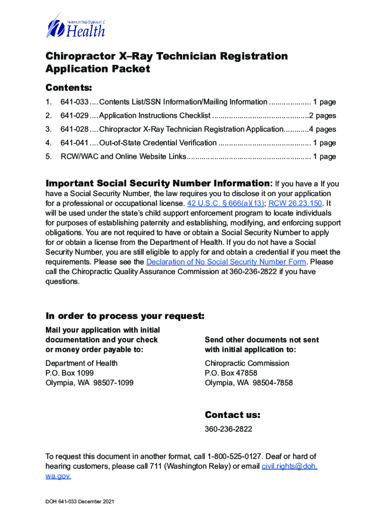 Fillable Online doh wa Chiropractor XRay Technician Registration Application. This is used to ...