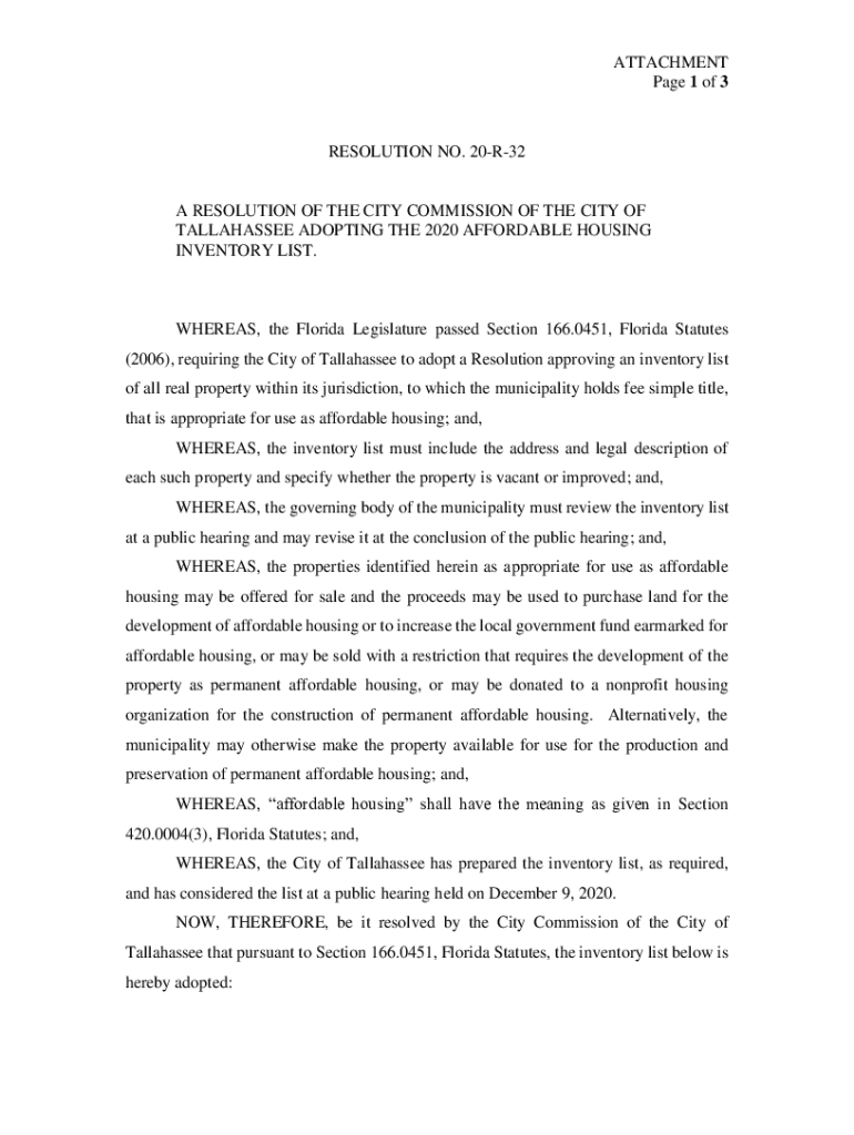 Fillable Online ATTACHMENT Page 1 of 3 RESOLUTION NO. 20-R-32 A ... Fax Email Print - pdfFiller