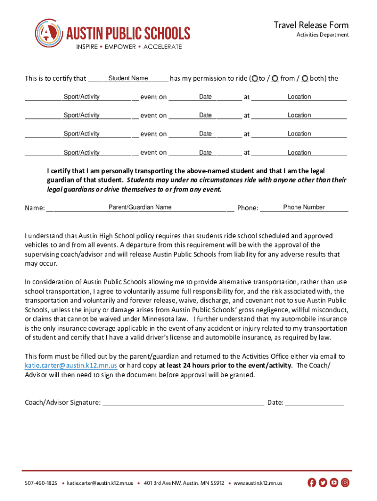 Fillable Online Activity Waiver and Release Form for Participation in ...