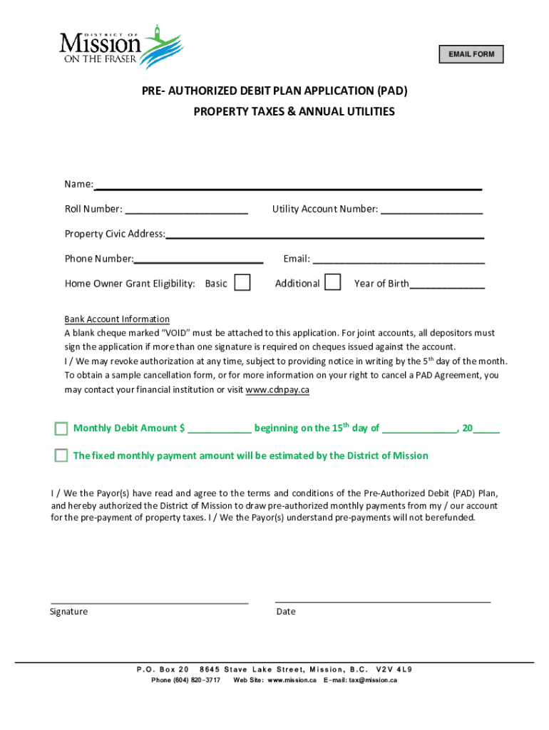 Fillable Online Register for the property tax Pre-Authorized Debit (PAD) Plan Fax Email Print ...