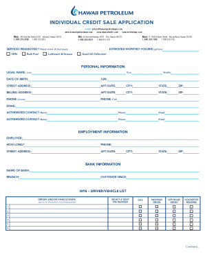 Fillable Online INDIVIDUAL CREDIT SALE APPLICATION - Hawaii Petroleum ...
