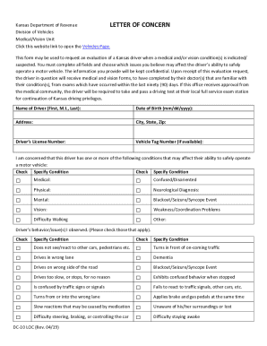 Fillable Online Letter of Concern, driver evaluation request DC-10LOC ...