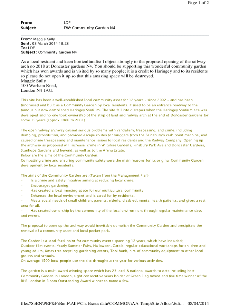 Fillable Online From: LDF Subject: FW: community garden letter Fax ...