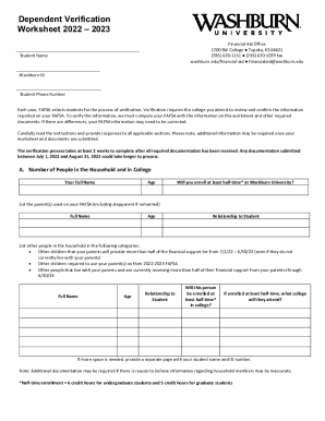 Fillable Online Dependent Verification Worksheet 2022 2023 Fax Email Print - pdfFiller