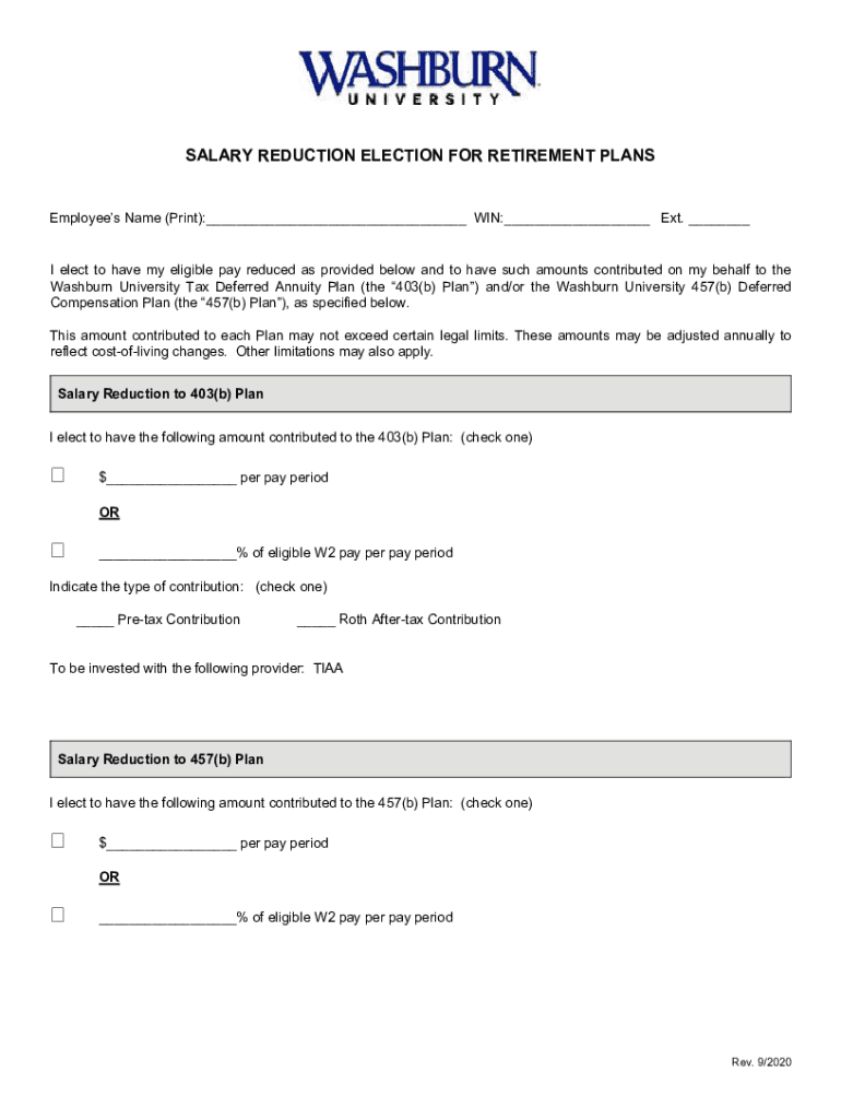 Fillable Online Salary Reduction Agreement Contribution Election 403(b) Plan Fax Email Print ...