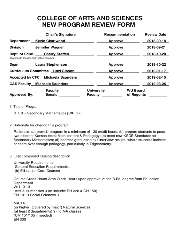 Fillable Online COLLEGE OF ARTS AND SCIENCES NEW PROGRAM REVIEW FORM Fax Email Print - pdfFiller