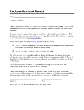 Fillable Online A Sample Employee Handbook Acknowledgement of Receipt ...
