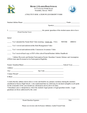 Fillable Online Risk Acknowledgement Form.doc Fax Email Print - pdfFiller