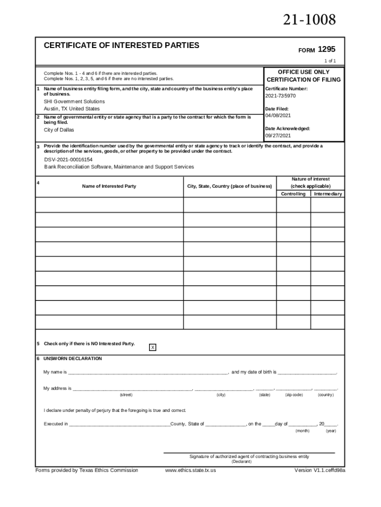 Fillable Online How to File Certificate of Interested Entities Fax Email Print - pdfFiller