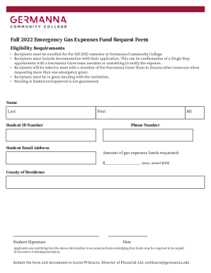 Fillable Online Fall 2022 Emergency Gas Expenses Fund Request Form Fax ...