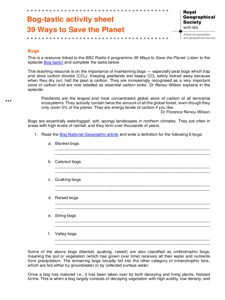 Fillable Online Bog-tastic activity sheet 39 Ways to Save the Planet ...