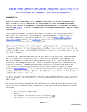 Fillable Online Instructions for Outside Employment Disclosure Form for ...