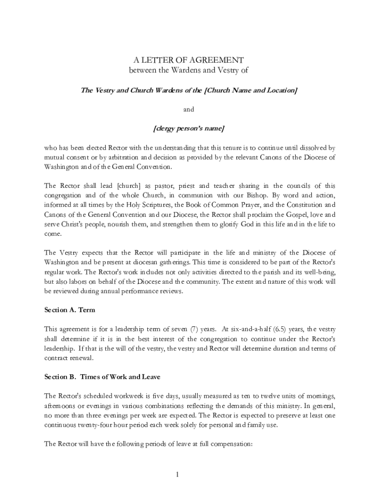 Fillable Online PRIEST-IN-CHARGE LETTER of AGREEMENT the Wardens and ...