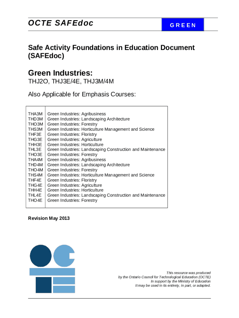 SAFEdocGREEN.doc - OCTE SAFEdoc GREEN Safe Activity Foundations in ...