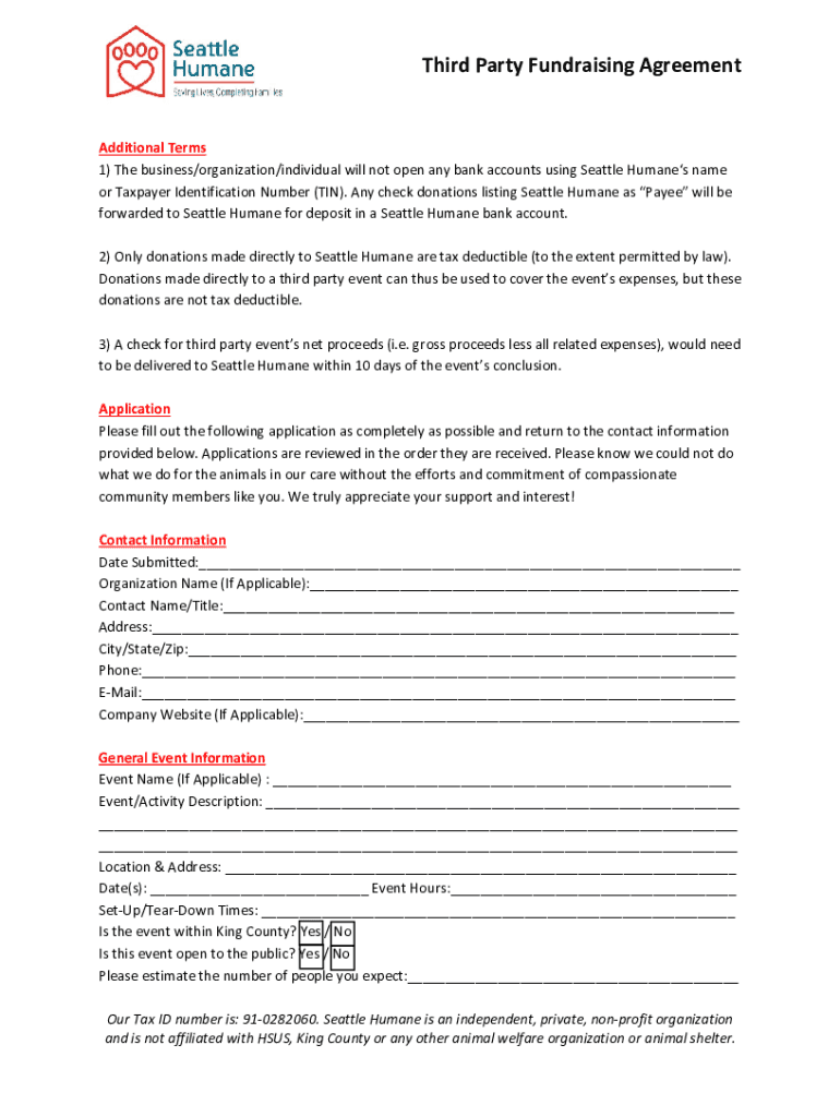 Fillable Online Third Party Fundraising AgreementApplication2019 Fax ...