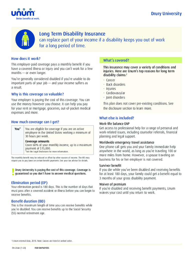 Fillable Online storefront.unum.comustoreFlyersLong Term Disability ...