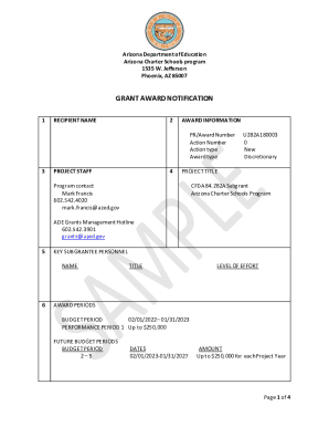 Fillable Online GRANT AWARD NOTIFICATION Fax Email Print - pdfFiller
