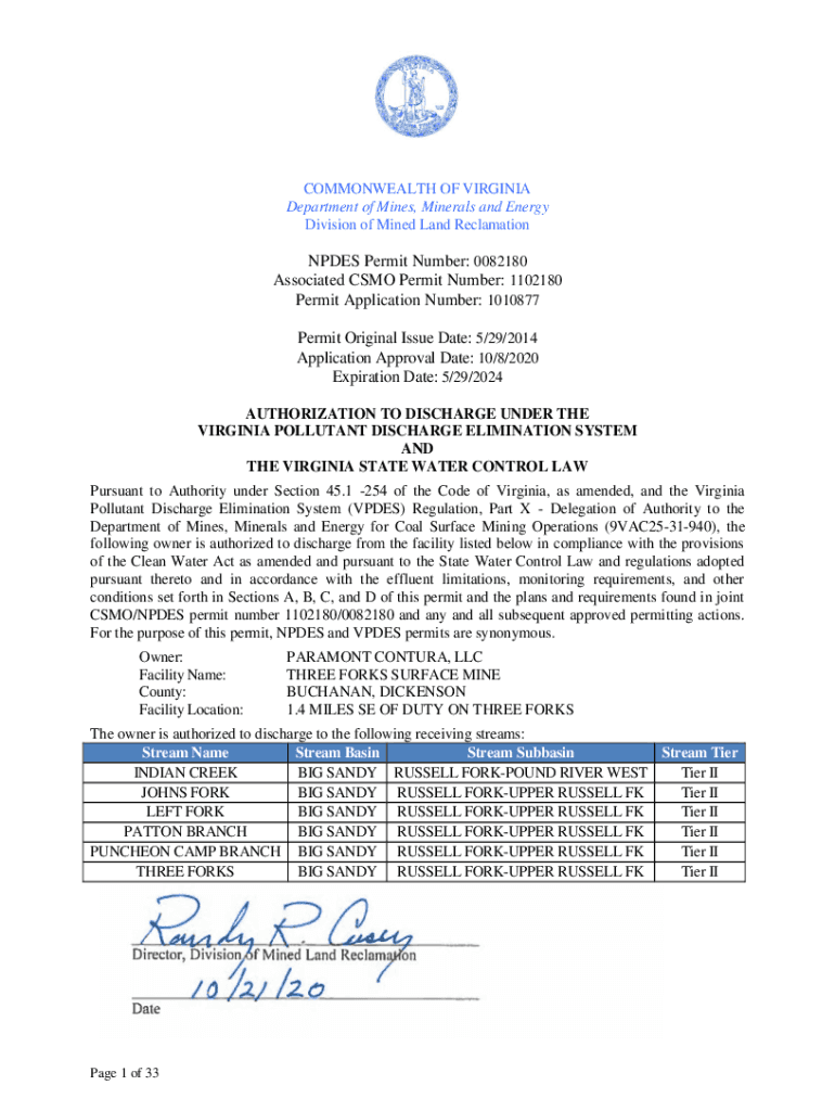 Fillable Online NPDES Permit Number: 0082180 Associated CSMO Permit ...