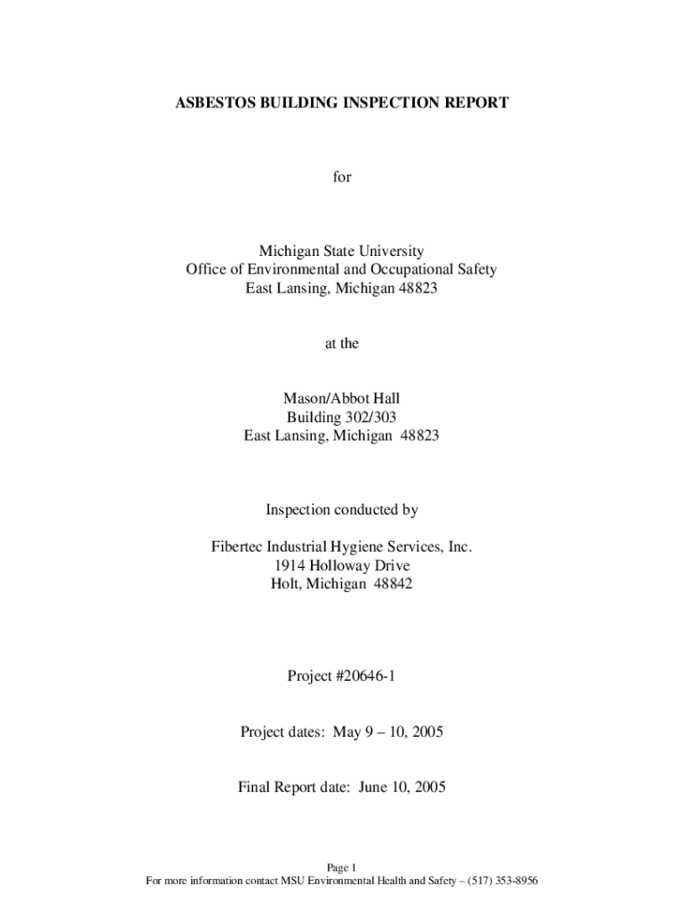 Fillable Online ehs.msu.edu assets docsBldg#0302 Asbestos Inspection ...