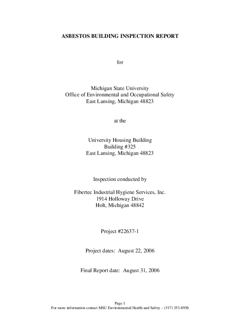 Fillable Online ehs.msu.eduassetsdocsBldg#0325 Asbestos Inspection ...