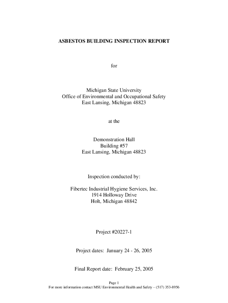 Fillable Online ehs.msu.eduassetsdocsBldg#0189 Asbestos Inspection ...