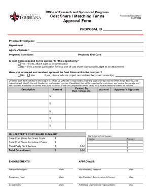 Fillable Online Cost Share / Matching Funds Approval Form Fax Email ...