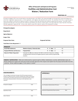 Fillable Online Facilities and Administrative Cost Waiver / Reduction ...