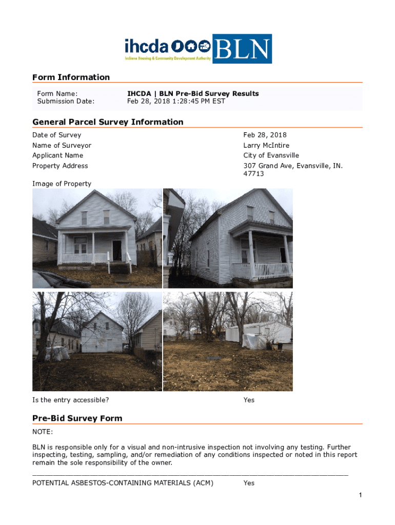 Fillable Online Form Information General Parcel Survey Information Pre ...