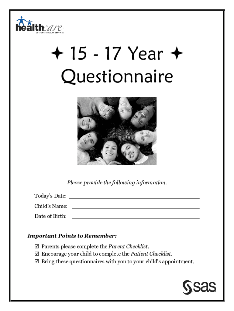 Fillable Online 15 to 17 year questionnaire. 15 to 17 year ...