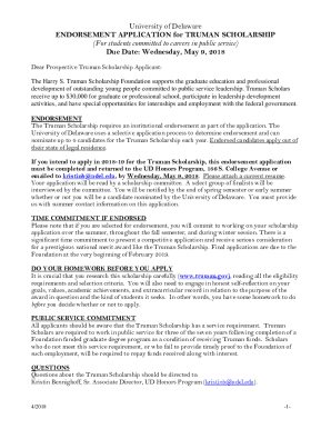 Fillable Online sites udel ENDORSEMENT APPLICATION for TRUMAN ...