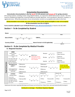 Fillable Online sites udel Immunization Form and Documentation Upload ...