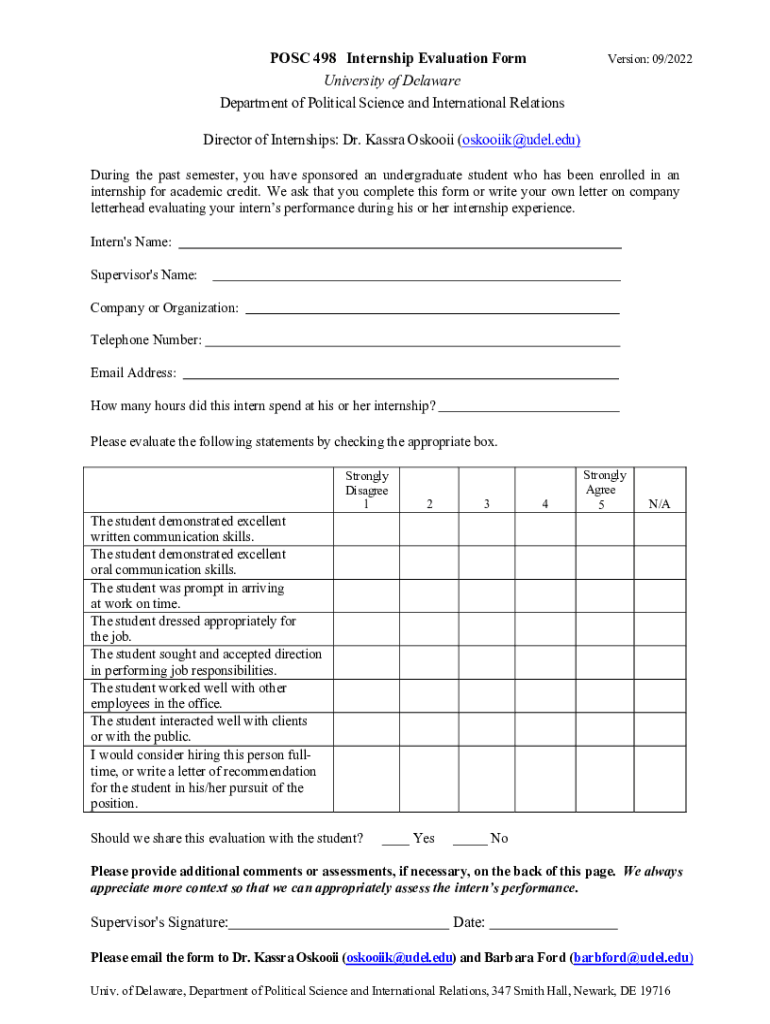 Fillable Online POSC 498 Internship Evaluation Form Fax Email Print ...