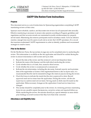 Fillable Online education vermont CACFP Site Review Form Instructions ...