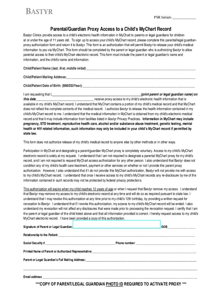 Fillable Online hit.healthsystem.virginia.eduindexPARENT/LEGAL GUARDIAN PROXY ACCESS TO MYCHART ...