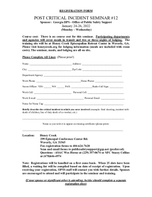 Fillable Online dps georgia Post Critical Incident Seminar (PCIS ...