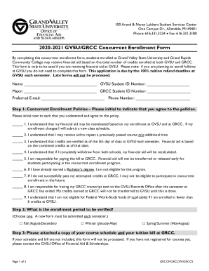 Fillable Online 2020-2021 GVSU/GRCC Concurrent Enrollment Form Fax ...