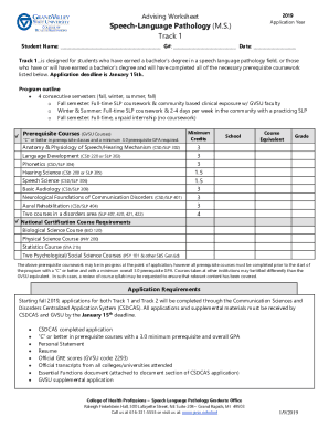 Fillable Online Advising Worksheet 202 Speech-Language Pathology (M.S.) Application ... Fax ...