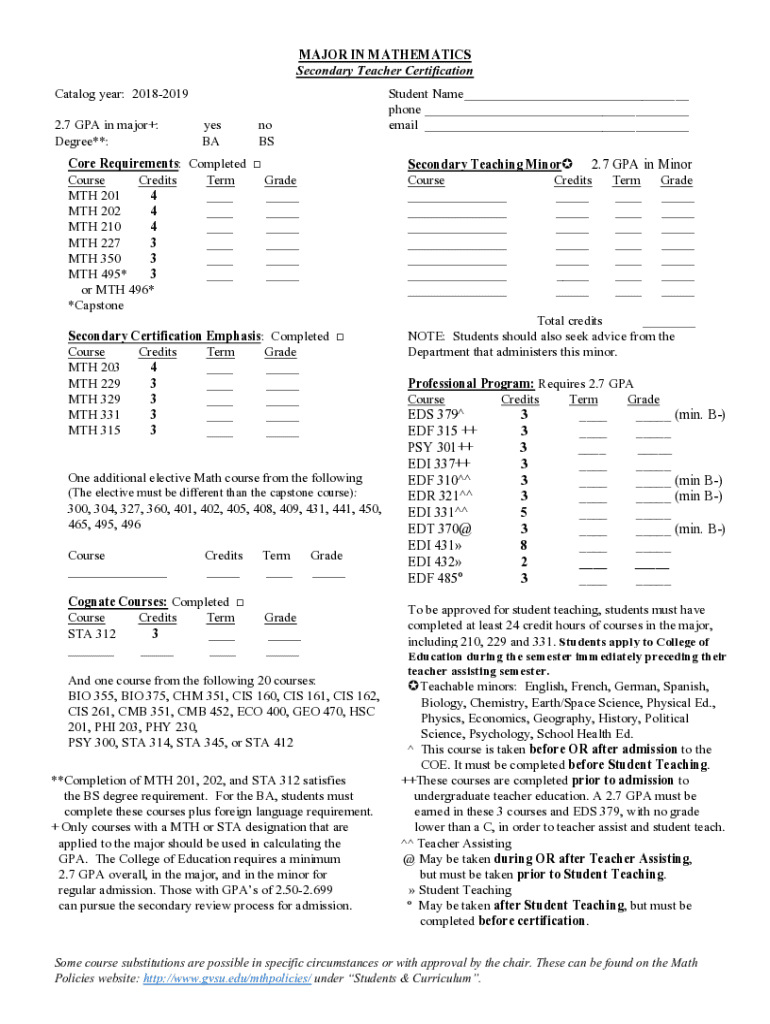 Fillable Online Mathematics, BA (teacher certification) - University of North Texas Fax Email ...