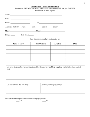 Fillable Online Audition Form Template - theater-ish Fax Email Print ...