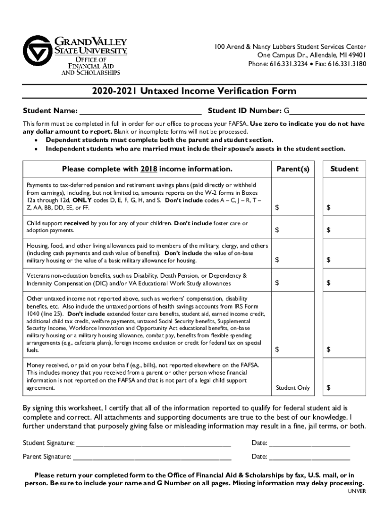 Fillable Online 2020-2021 Untaxed Income Verification Form Fax Email ...
