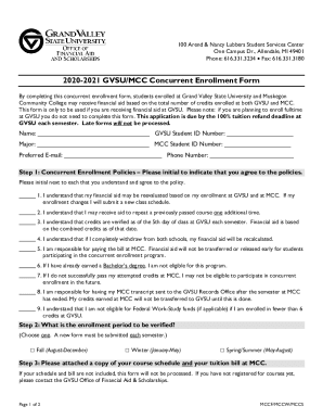 Fillable Online 2020-2021 GVSU/MCC Concurrent Enrollment Form Fax Email ...