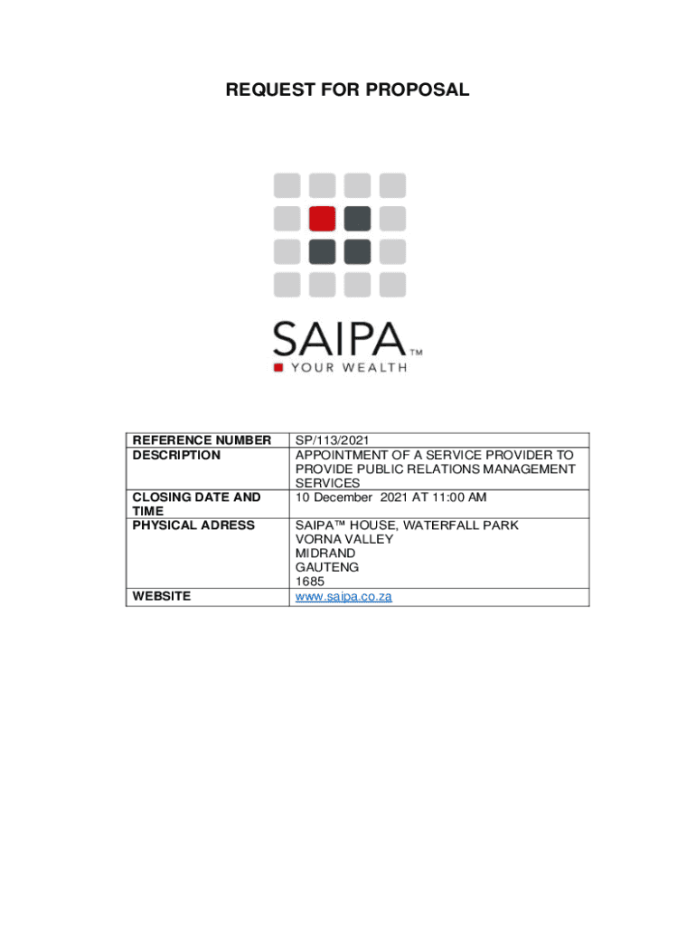 Fillable Online TERMS OF REFERENCE TO REQUEST PROPOSALS FOR APPOINTMENT OF A SERVICE ... Fax ...