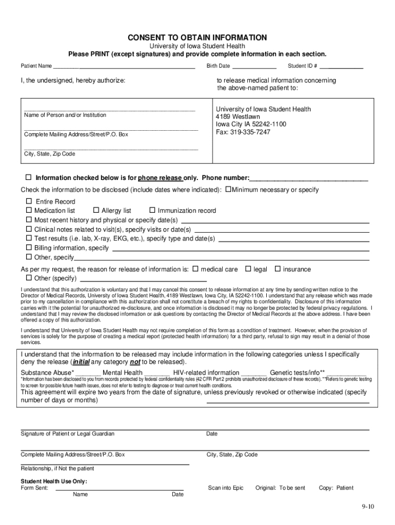 Fillable Online studenthealth uiowa Uihealthcare - Fill Out and Sign ...