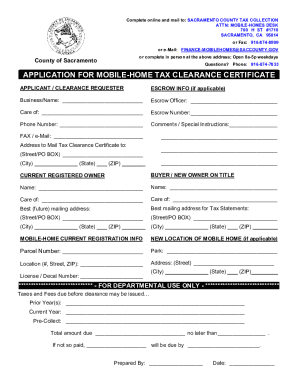 Fillable Online APPLICATION FOR MOBILE-HOME TAX CLEARANCE ... Fax Email ...