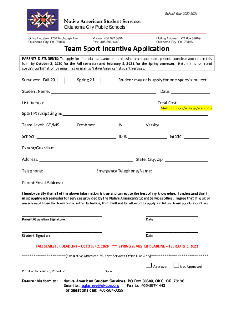 Fillable Online Team Sport Incentive Application Fax Email Print ...
