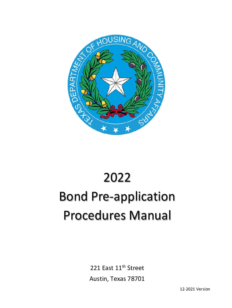 Fillable Online 2022 Bond Pre-application Procedures Manual - tdhca ...