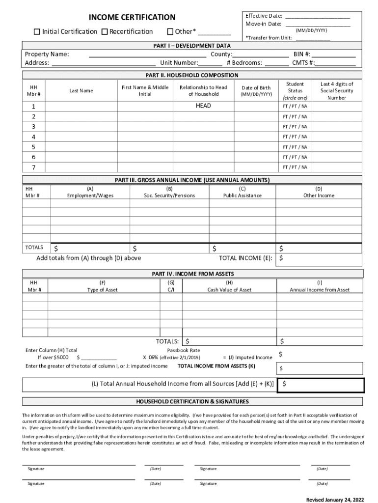 Fillable Online INSTRUCTIONS FOR COMPLETING THE TENANT INCOME ...